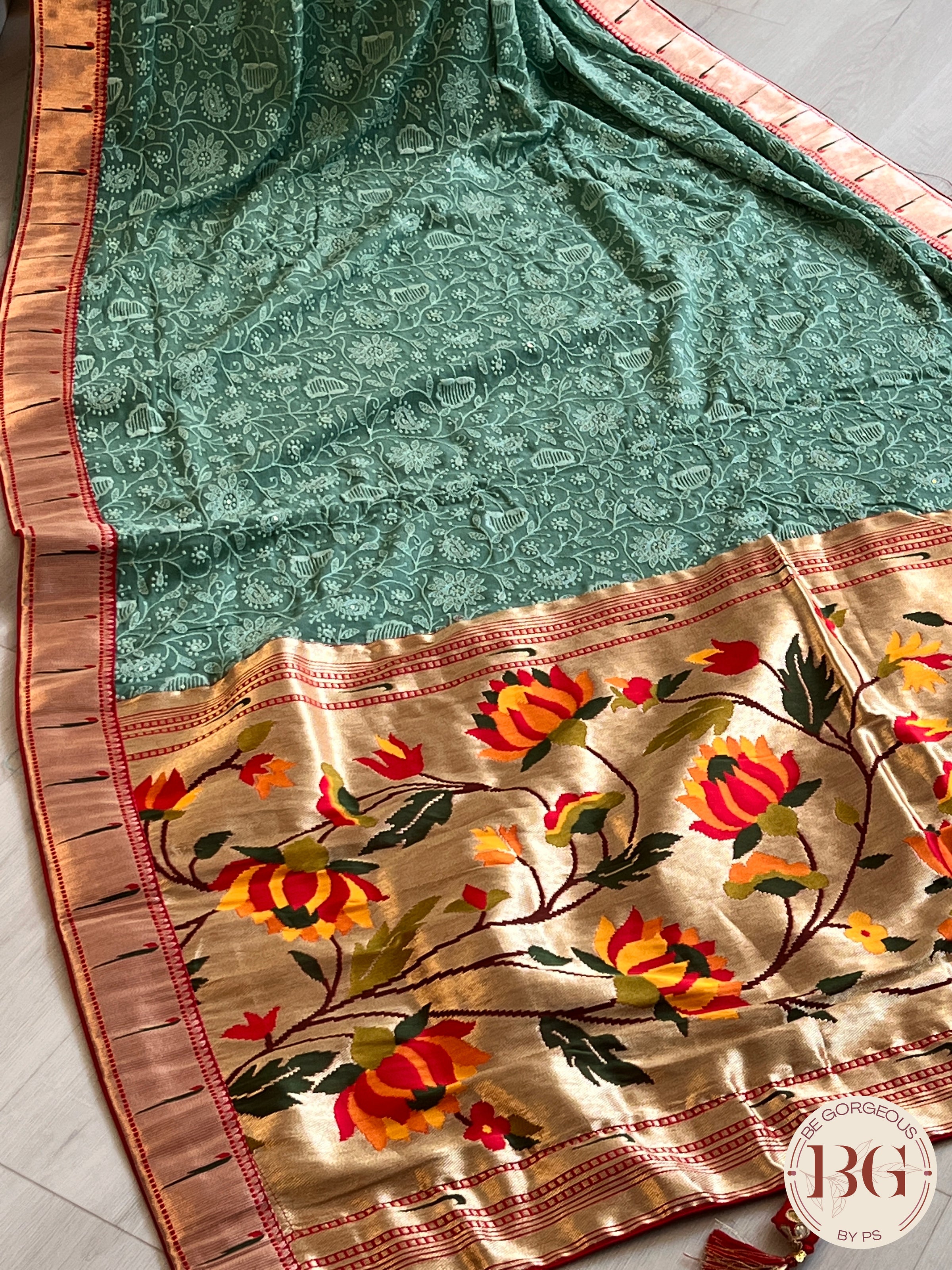 CHIKANKARI PAITHANI GREEN SA-CHI-PAI-GR424 – BeGorgeousByPS